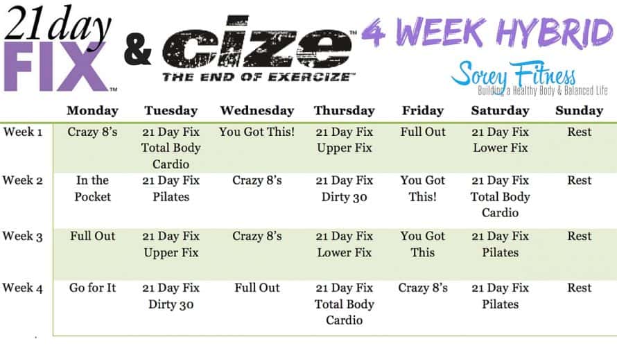 21 Day Fix Cize Hybrid Workout Calendar - Sorey Fitness by Kim and Kalee