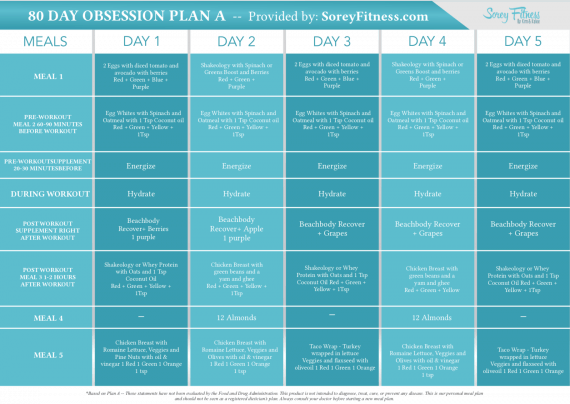 80 Day Obsession Meal Plan - Free Timed Nutrition Plan