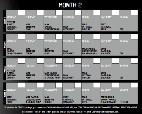 Insanity Calendar | Printable 60 Day Workout Schedule