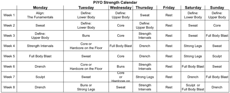 PiYo Calendar | Full 60 Day Schedule & Workouts (PRINTABLE)