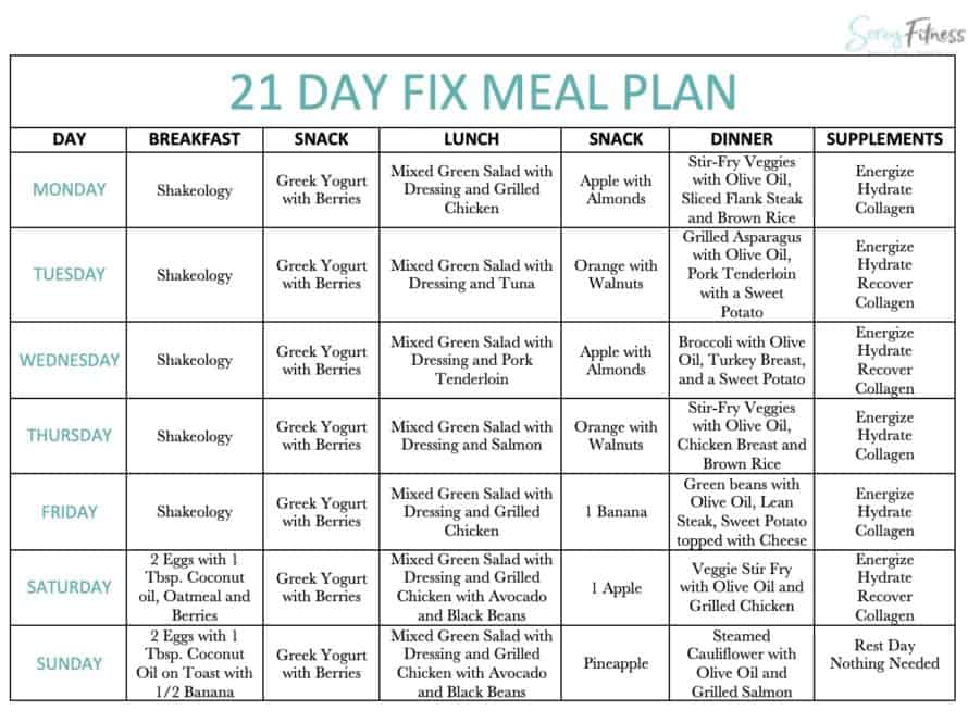 Free 21 Day Fix Meal Plan Container Calculator